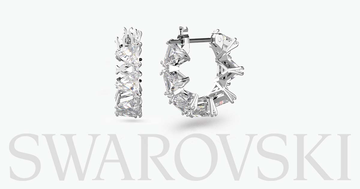 Hoa Tai Swarovski Unisex Triangle Cut Ortyx Hoop Earrings 5632467