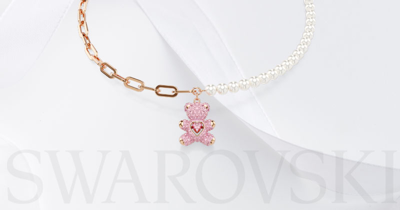 Vòng Cổ Swarovski Gấu Ngọc Trai Pink Teddy Pendant 5669166 My Demon